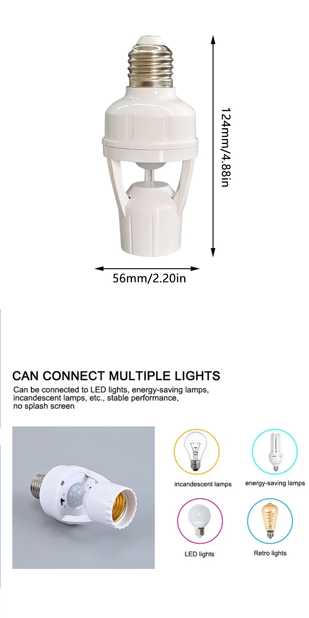 Smart Led Bulb Switch 360 Degrees PIR Motion Sensor E27 Lamp Base Bulb ...