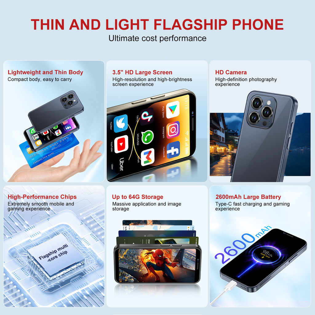 XS15 Pro Max Mini Smartphone Android 8.1 Dual SIM 3G/4G Network 3GB RAM ...