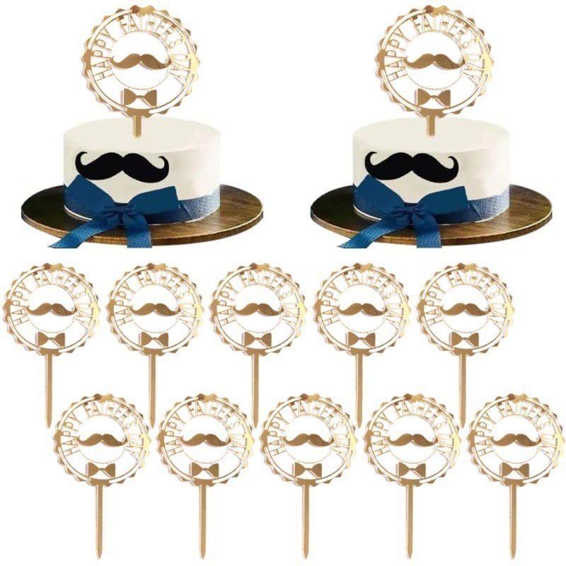 10 Pieces Happy Fathers Day Cake Toppers Gold Acrylic Fathers Day ...
