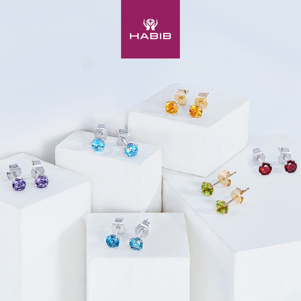HABIB Gemstone Stud Earrings (Citrine / Blue Topaz / London Blue Topaz ...