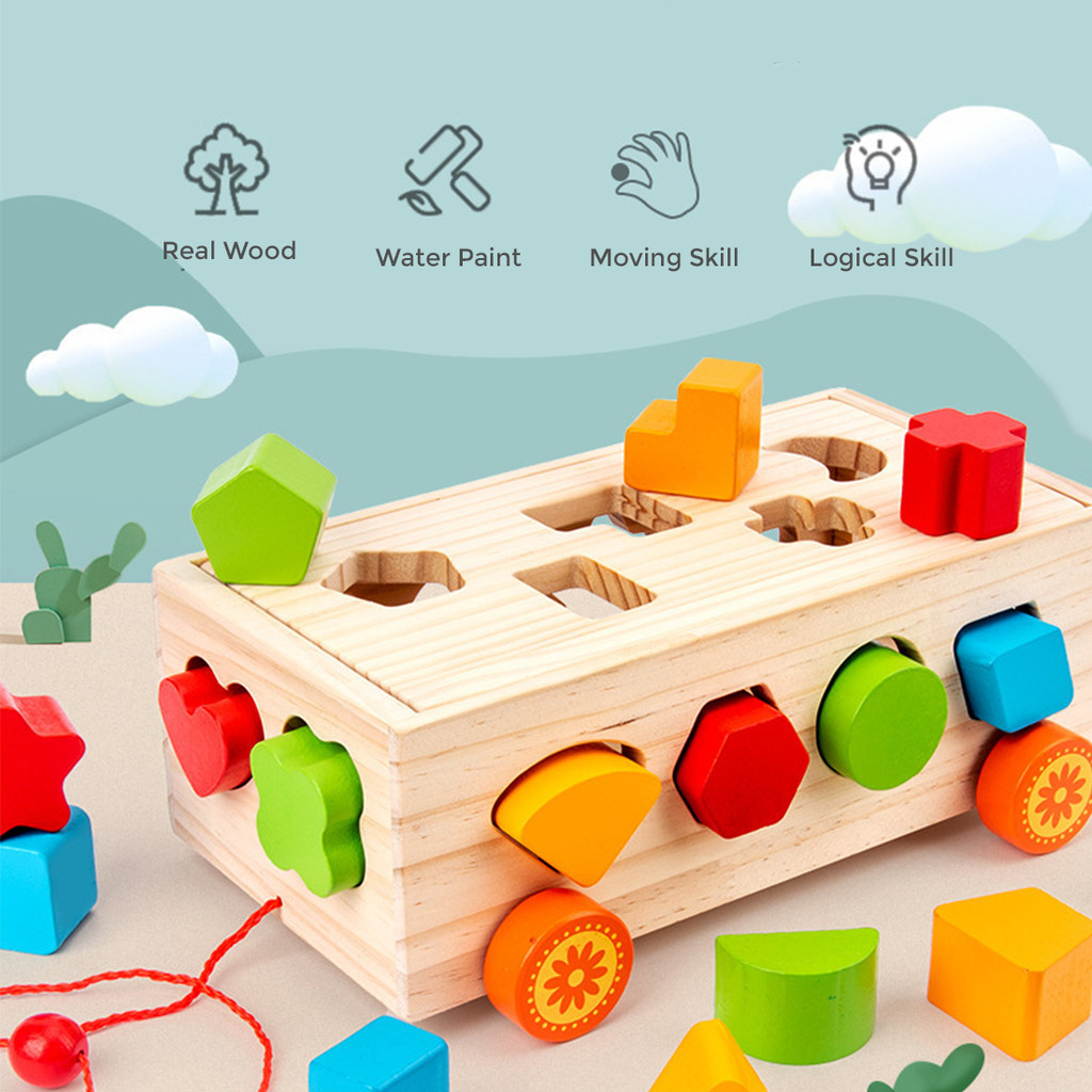 Realeos Kids Baby Wooden Toy Stacking Activity Cube Blocks Shape Color ...