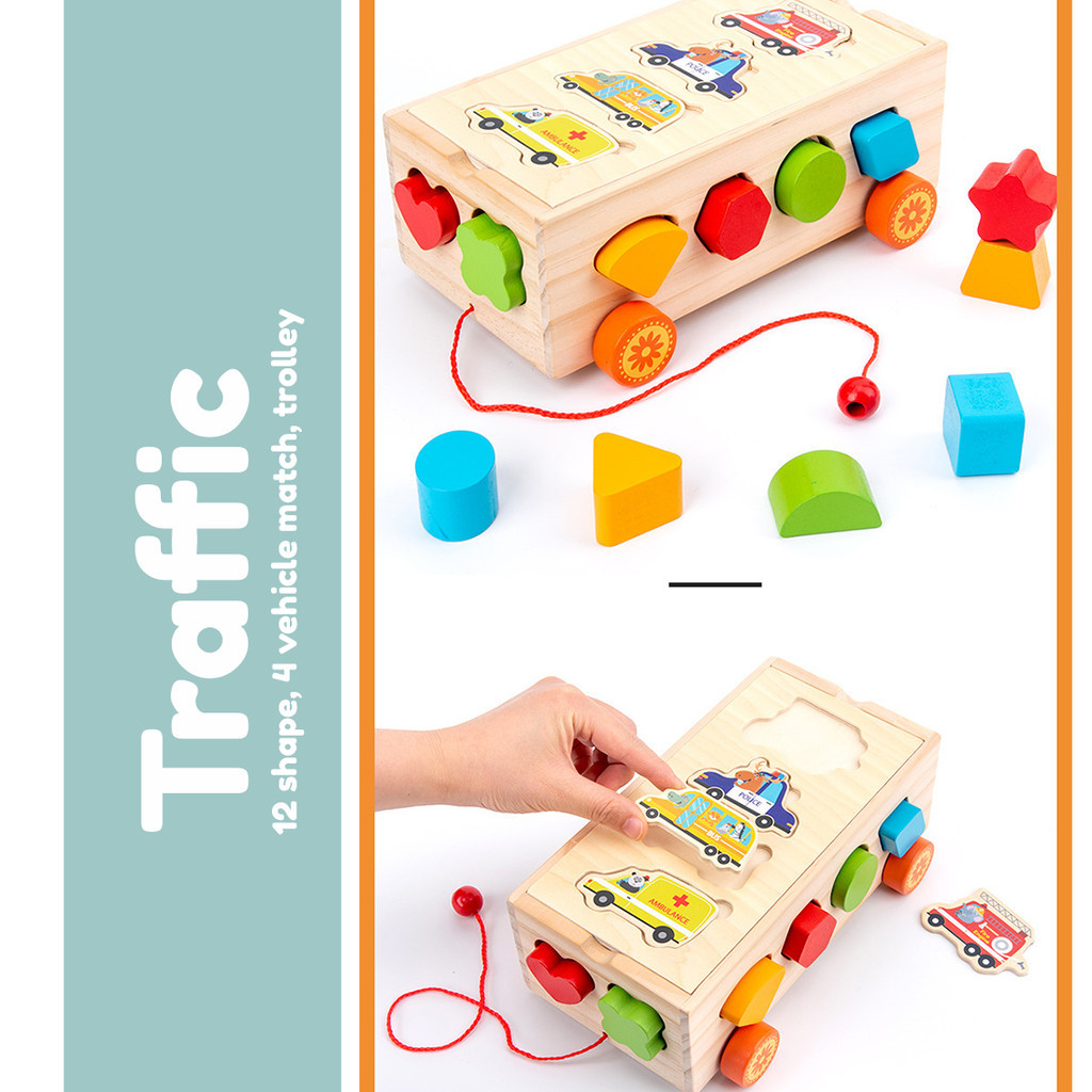 Realeos Kids Baby Wooden Toy Stacking Activity Cube Blocks Shape Color ...