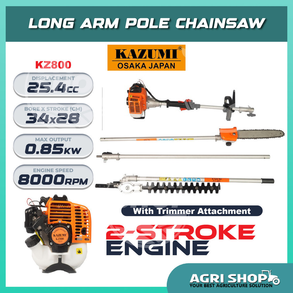 Agrishop KAZUMI JAPAN KZ800 Long Arm Pole Chainsaw with Trimmer ...