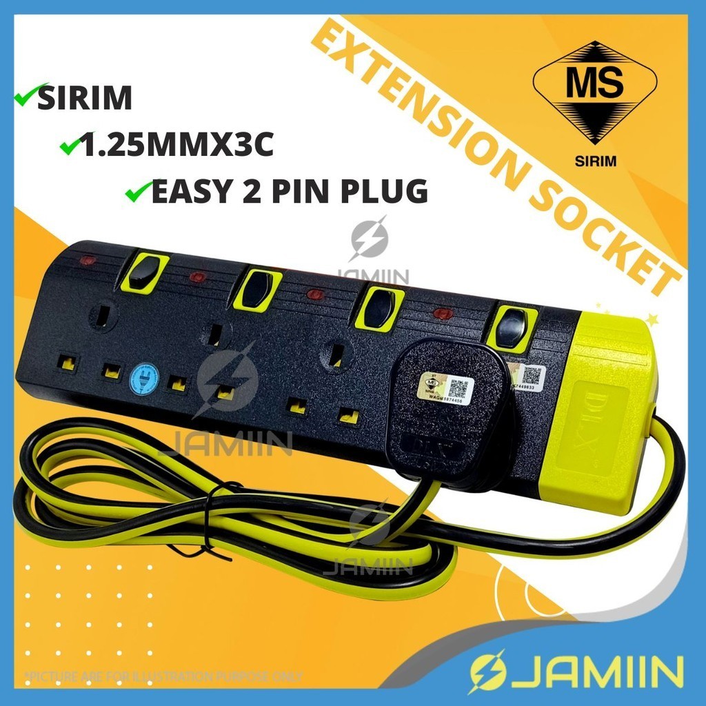 [SIRIM] 2 / 5MTR Yellow Black Portable Extension Trailing Socket ...