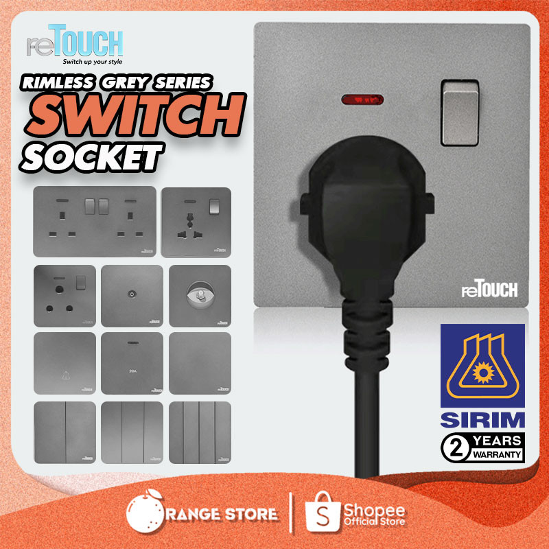 Ultra Rimless Grey Switch Socket 1/2/3/4 Gang 1/2Way Wall Switch 13A ...