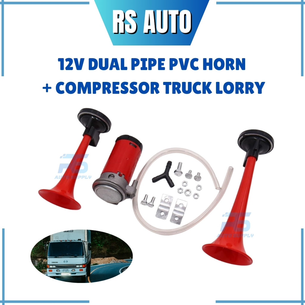 Dual Pipe PVC 12V Horn Lorry Car Compressor Full Complete Set Hon ...