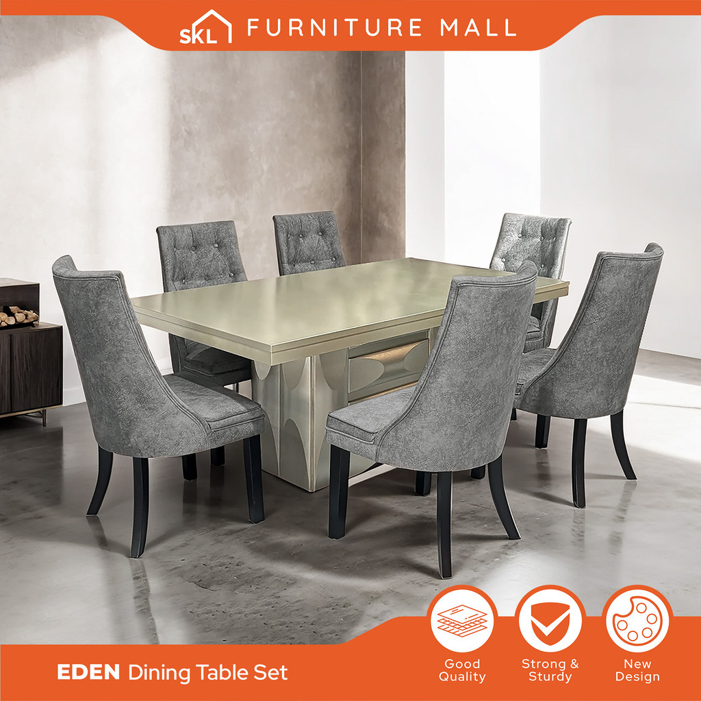 🔥FREE INSTALLATION🔥SKL Furniture EDEN 1+6 / 1+8 1Grand Solid MDF Dining ...