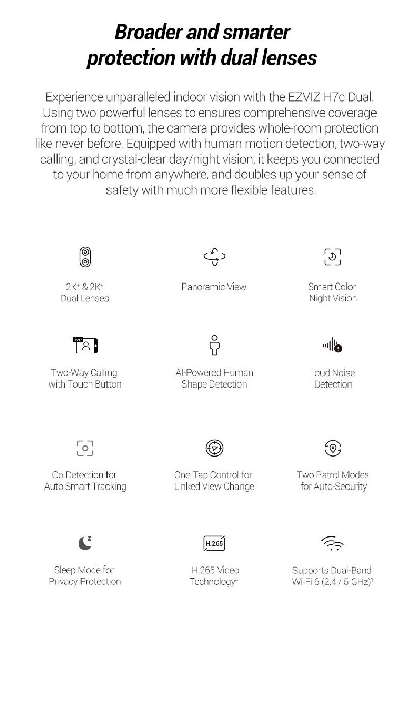 Ezviz H7C Dual 4MP 2K+ Dual-Lens Pan & Tilt Rotate 360° Indoor Smart ...