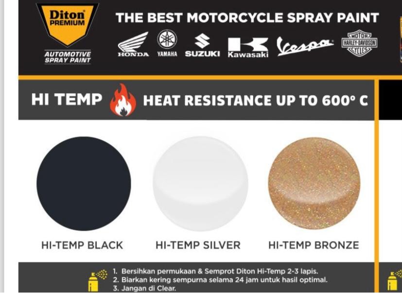 DITON 300ml Hi Temp Spray Paint Cat Anti Panas Tahan Panas Hitam untuk ...
