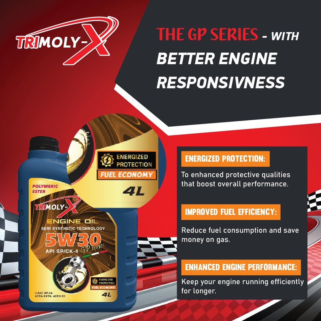 TRIMOLY-X GP SERIES 10W40 ESTER SEMI SYNTHETIC ENGINE OIL SP/CF 4L Car ...