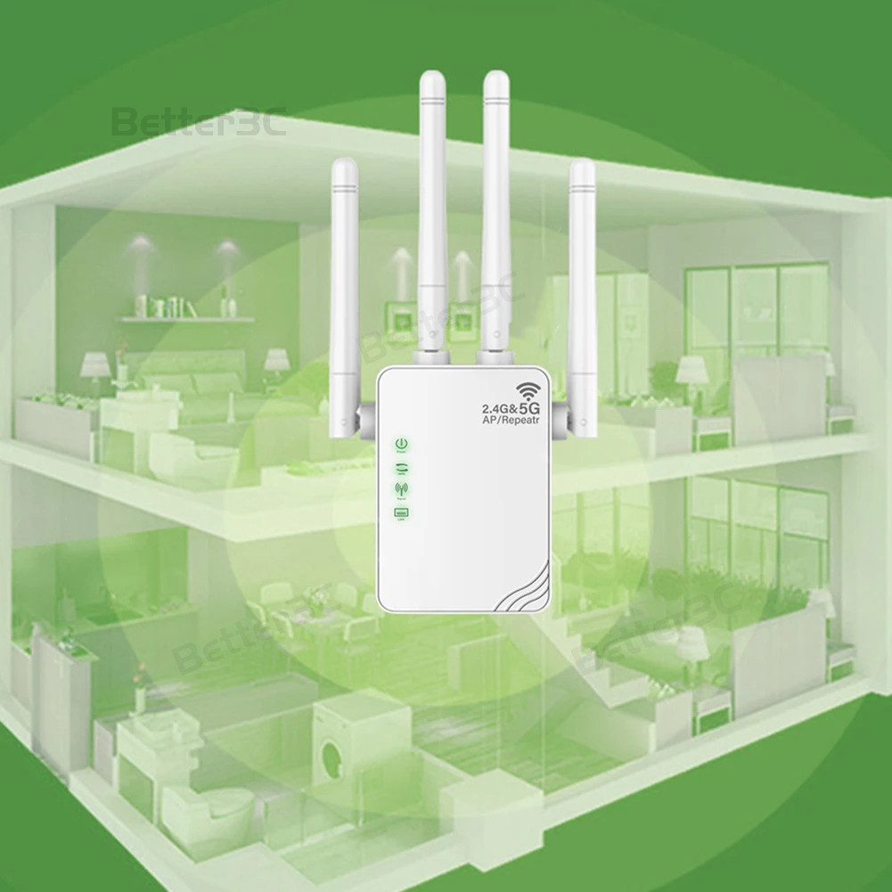 1200Mbps WiFi Signal Booster with WAN/LAN Port 360° Coverage Network Amplifier WiFi Router for ...