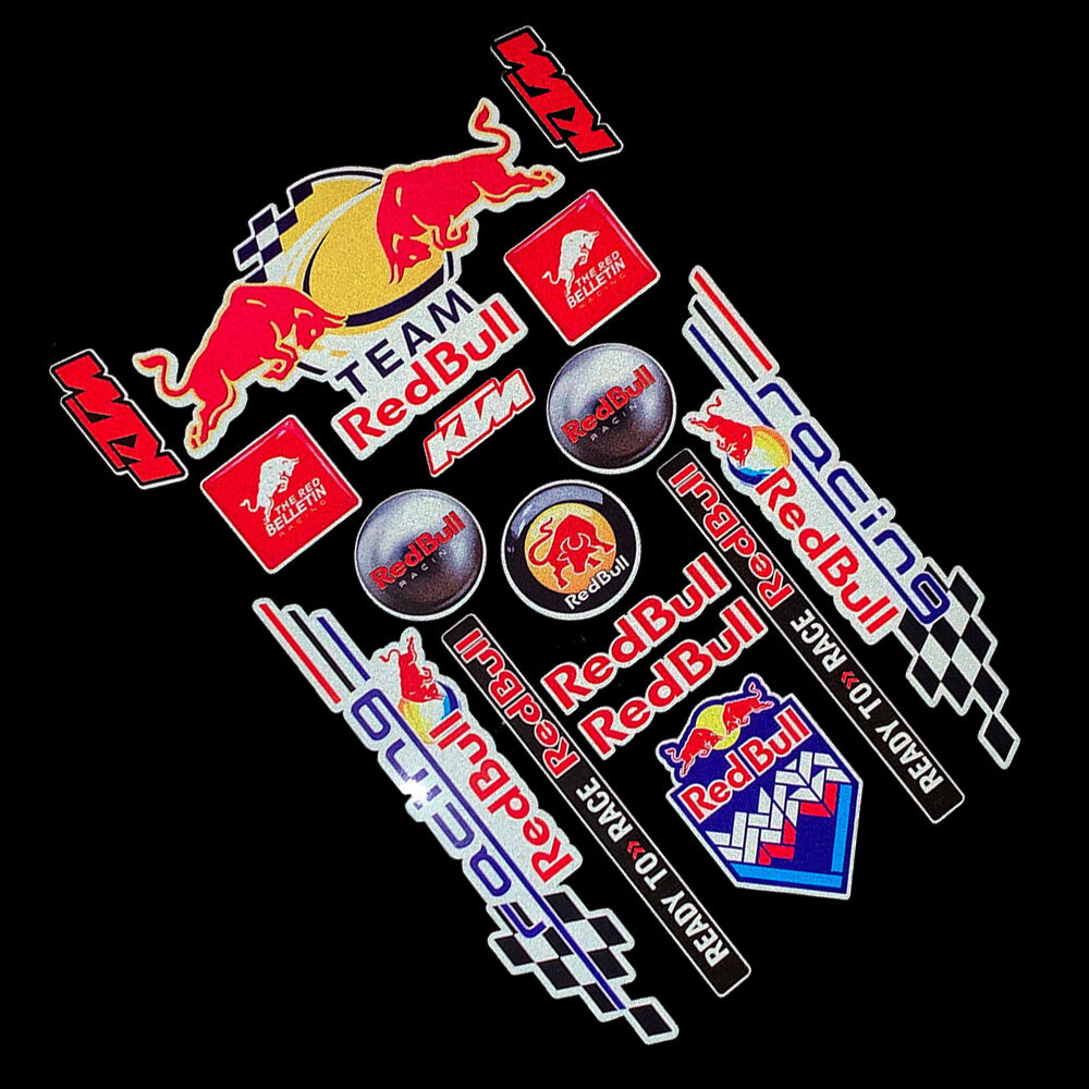 Red Bull Reflective Full Set of Helmet Stickers Body Fuel Tank Stickers ...