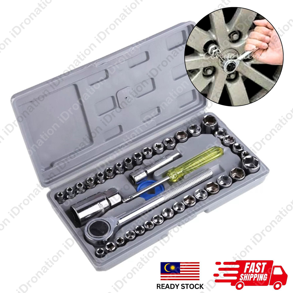 40PC Ratchet Socket Bolt Handle Set Combination DIY Hand Tools Tool Box ...