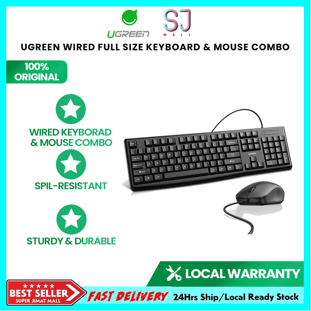 UGREEN Wired Keyboard and Mouse Combo Full Size 104 Keys Media Hotkeys ...