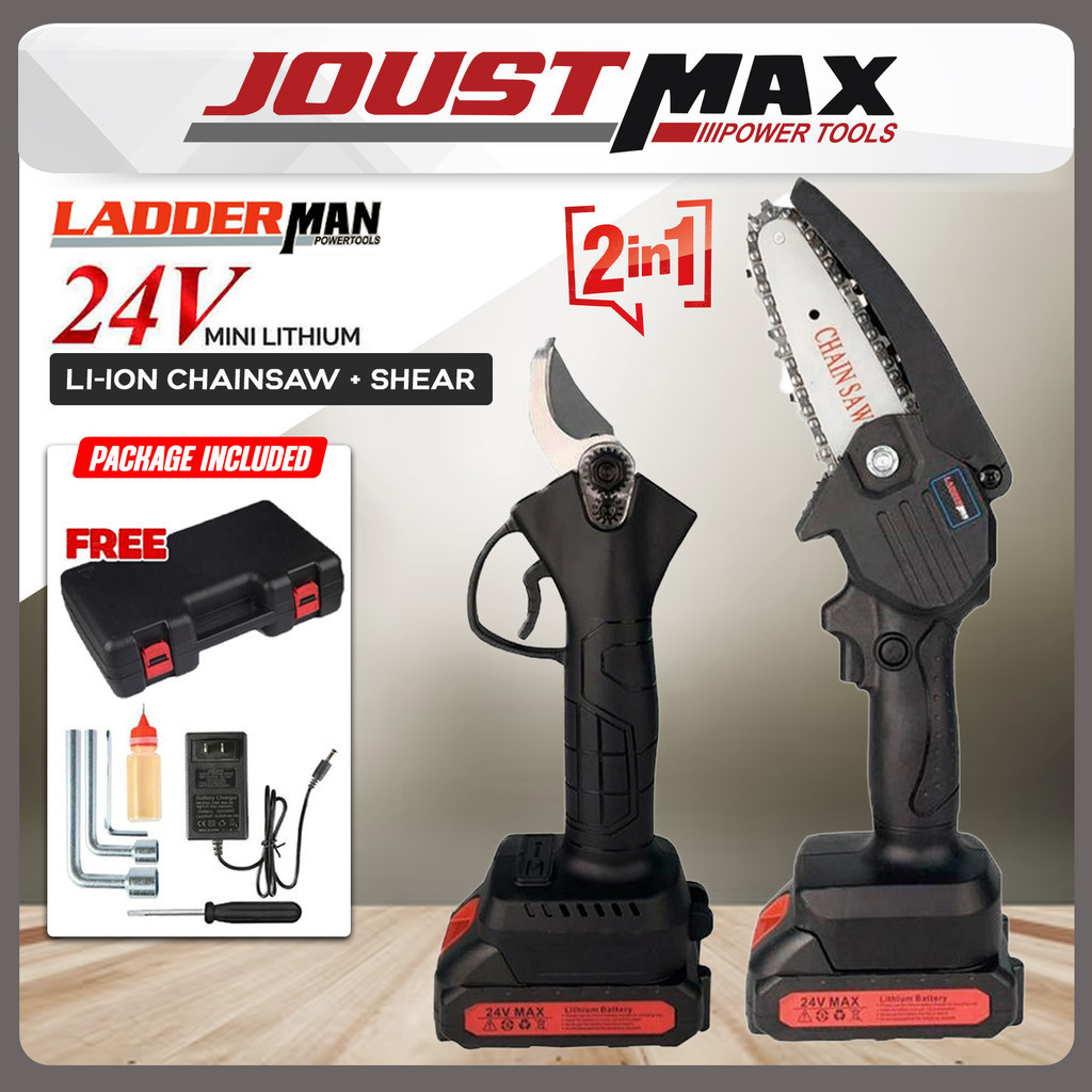 LADDERMAN 24V 4 Inch Mini Chainsaw and Shear Cordless Electric Portable ...