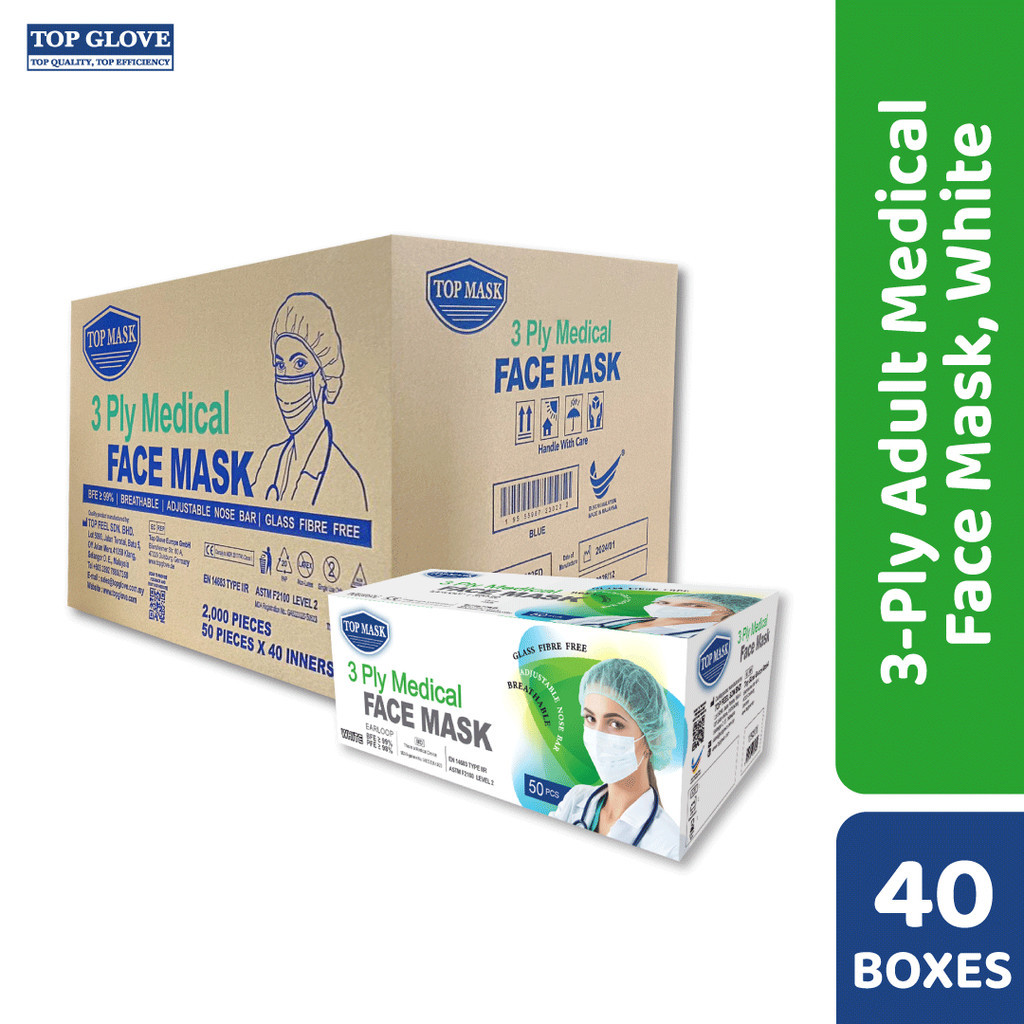 [Wholesale] Top Glove Top Mask 3 Ply Adult Medical Earloop Face Mask ...