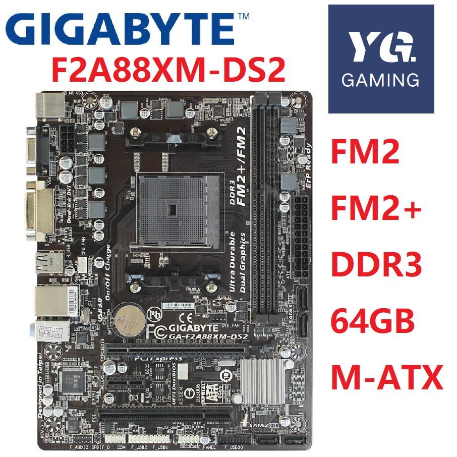 Gigabyte GA-F2A88XM-DS2 DDR3 Socket FM2 FM2+ 64GB A88X F2A88XM-DS2 Desktop used motherboard ...