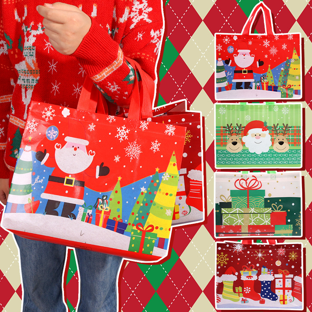 Santa Elk Snowflake Non-Woven Tote Bag - Christmas Handbag - Thickened ...