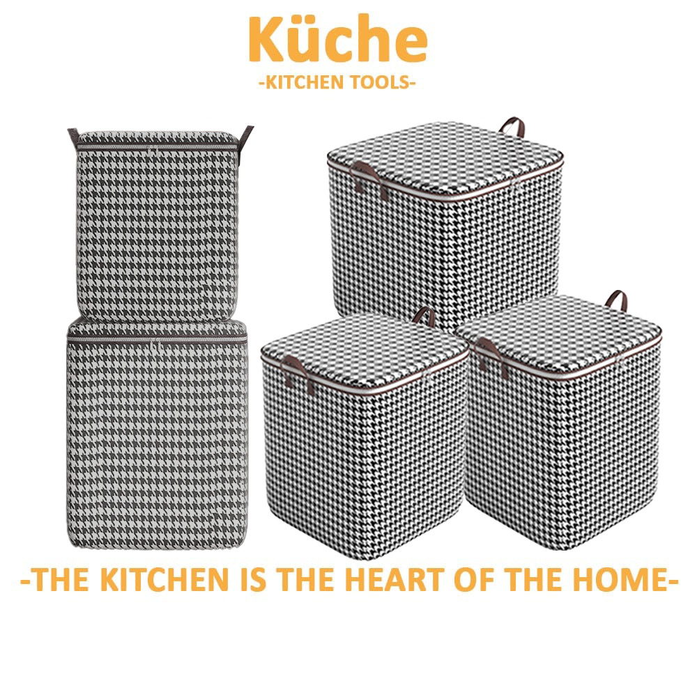 KUCHE Household Houndstooth Storage Box With Cover Lid Clothes Bag ...