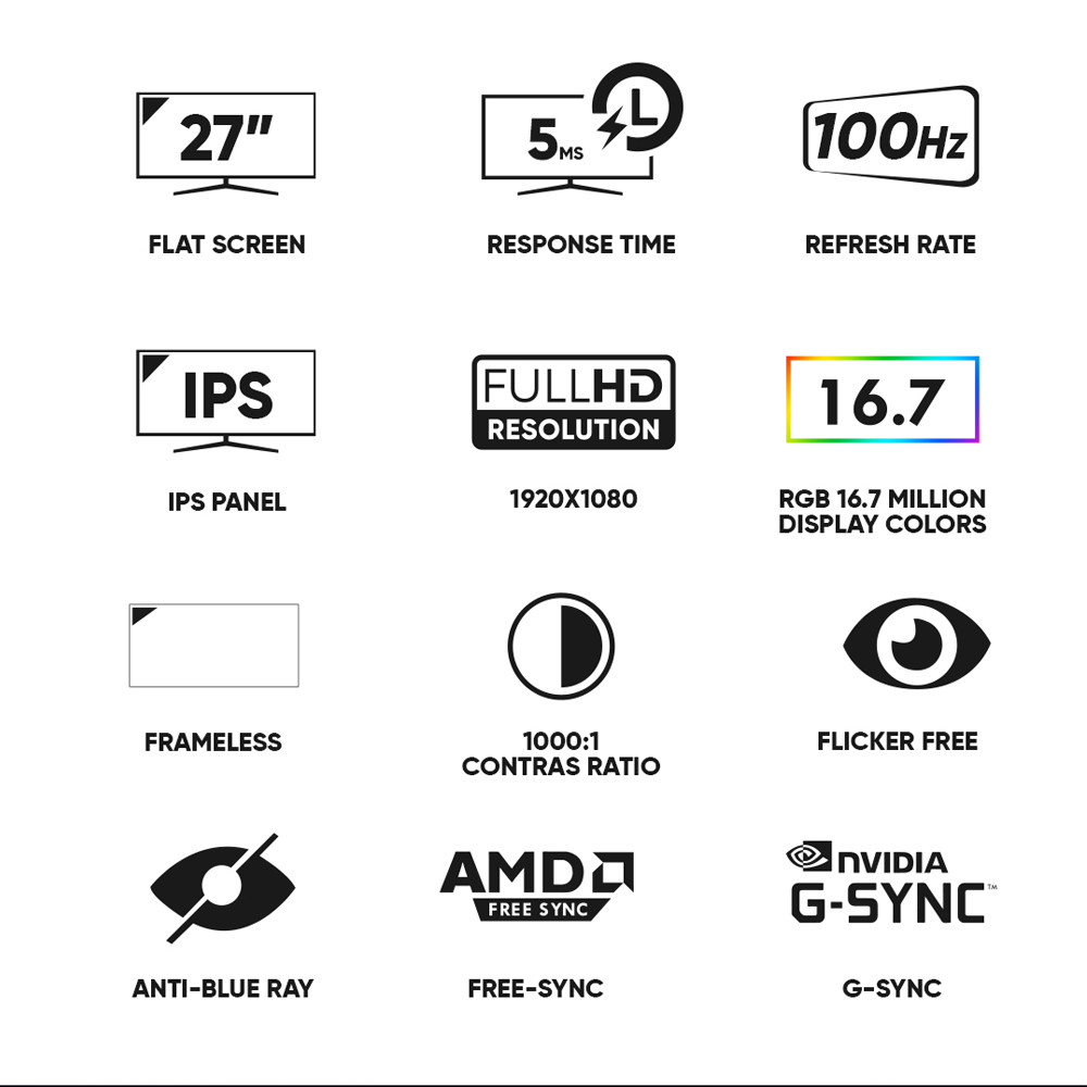 Armaggeddon 27" 100Hz IPS Panel Flat Screen Gaming Frameless Monitor ...