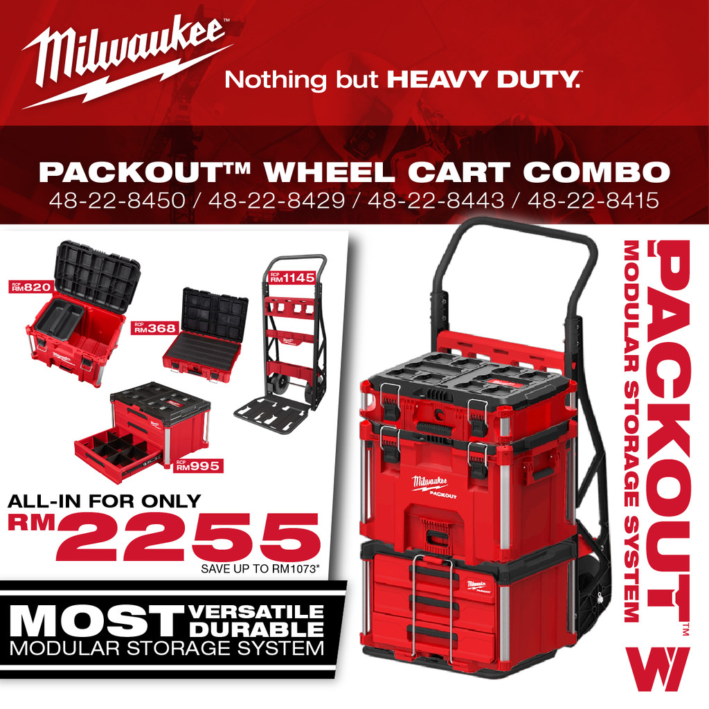 MILWAUKEE 4pcs Packout Set Combo / Packout Tool Box with Wheeled Cart ...