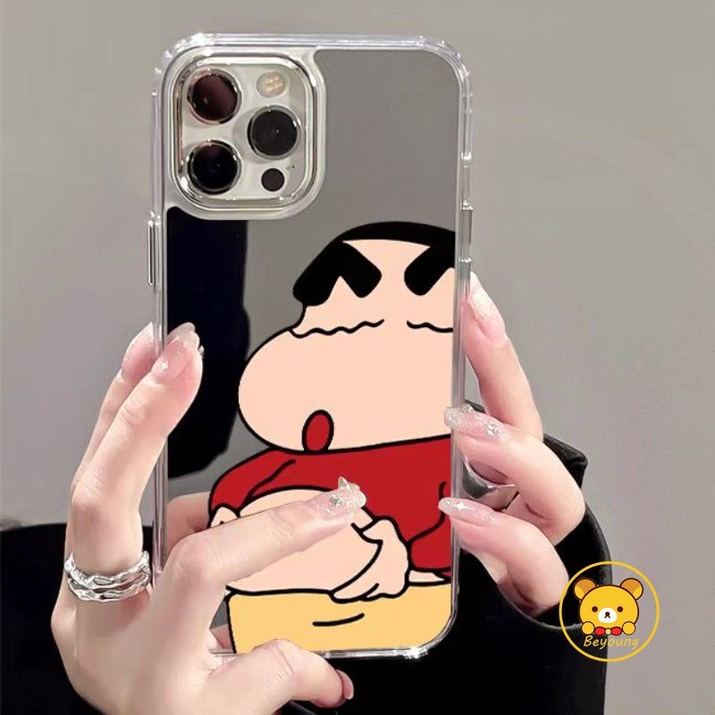 Cute Funny Crayon Shin-chan Mirror Phone Case For iPhone 16 Pro Max 15 ...