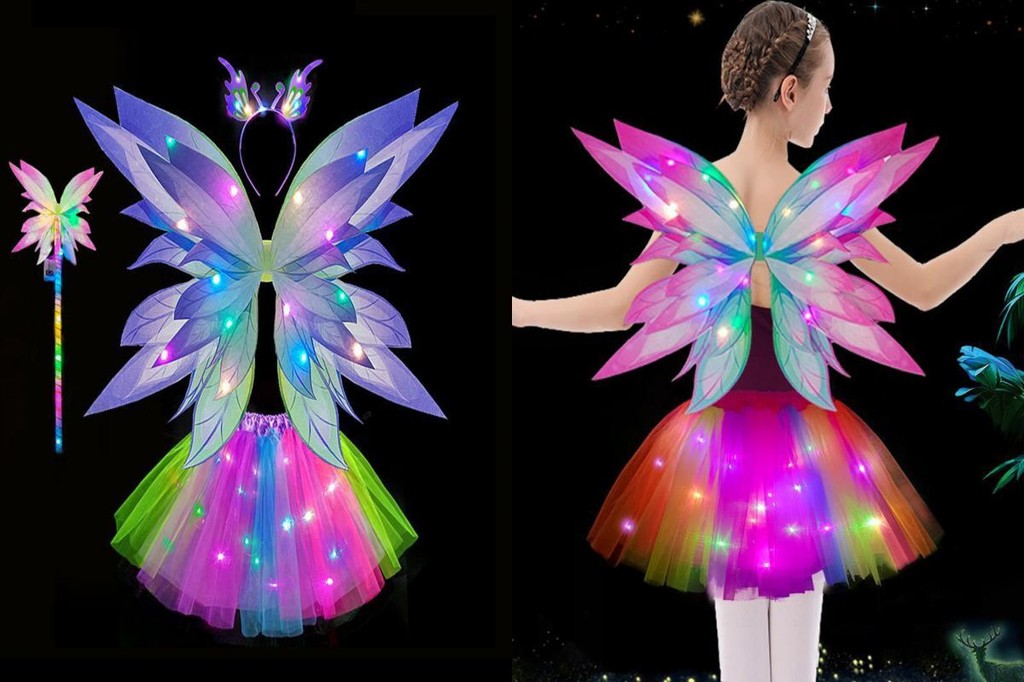 {BIG} Fairy Wings with Light Effects Kids' Masquerade Costume Set Led ...