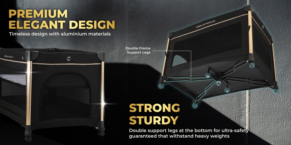 Crolla Premium - Ally Gold Baby Cot (Travel Friendly Playpen) | Shopee ...