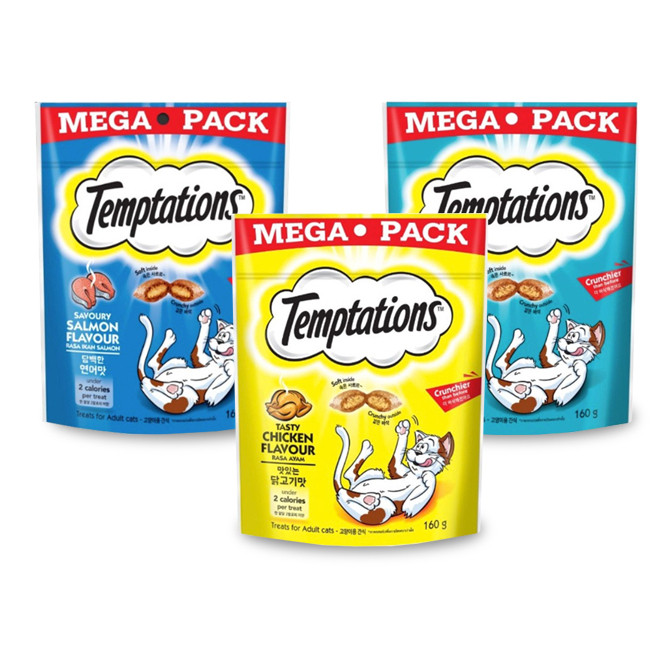 Temptations Mega Pack 160g Cat Treats (Savoury Salmon/Tempting Tuna ...