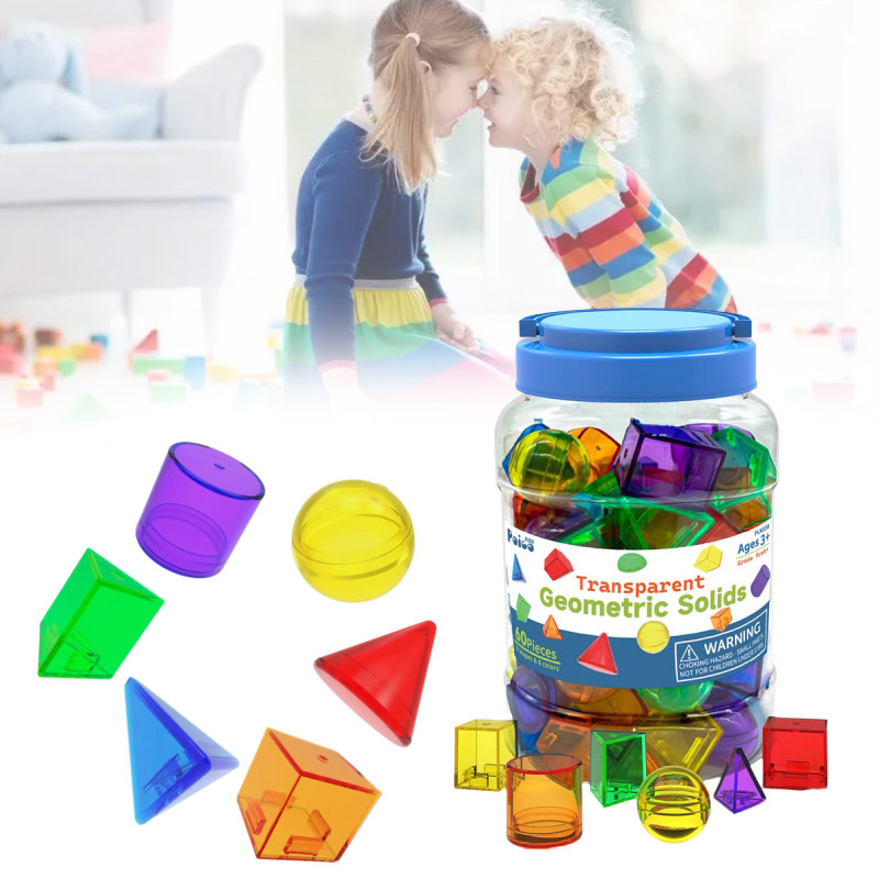 Geometric 60 Piece Transparent Building Blocks Montessori Educational ...