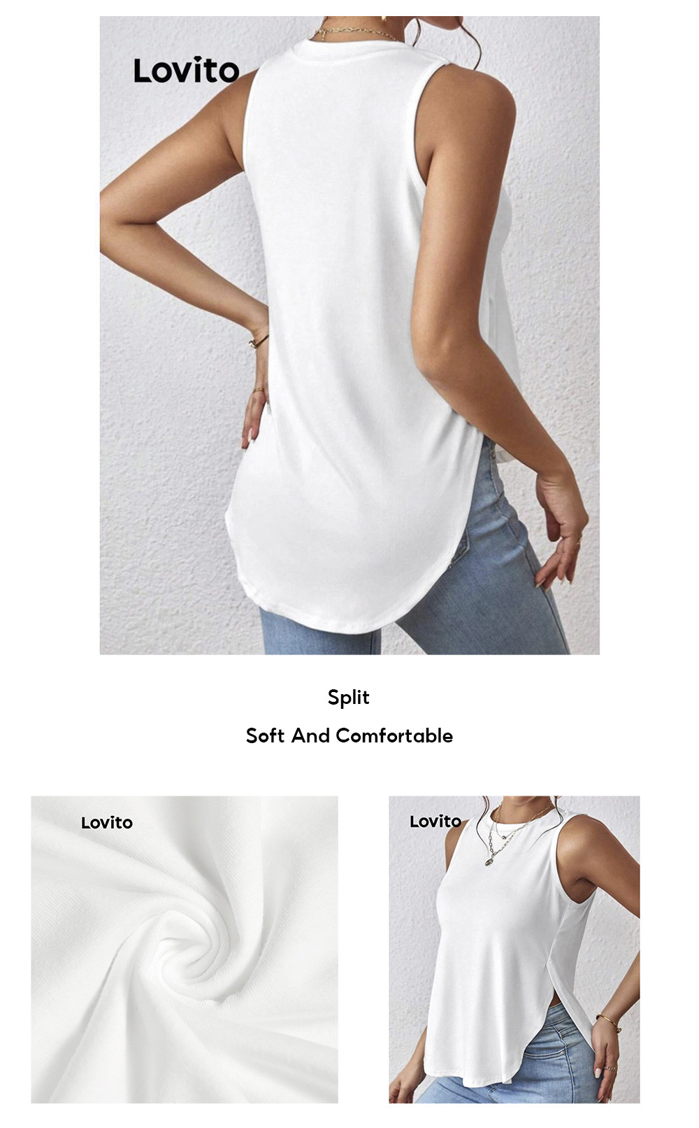 Lovito Casual Plain Split Tank Top for Women LNL43065 (Multi-color ...