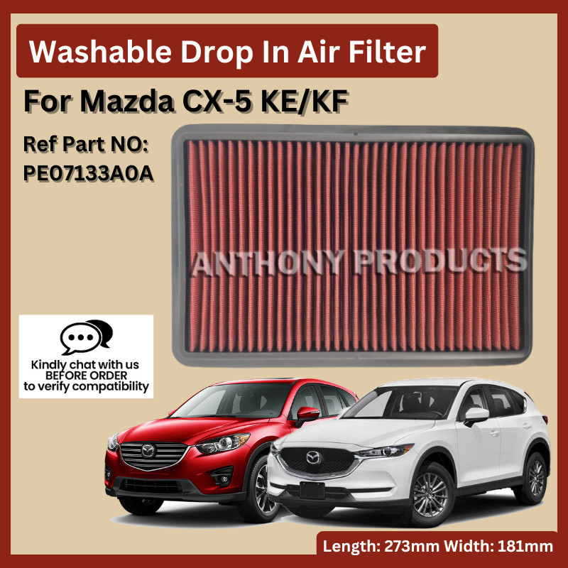 Mazda CX5 CX-5 KE KF Washable Drop in Filter Air Filter (PE07133A0A ...
