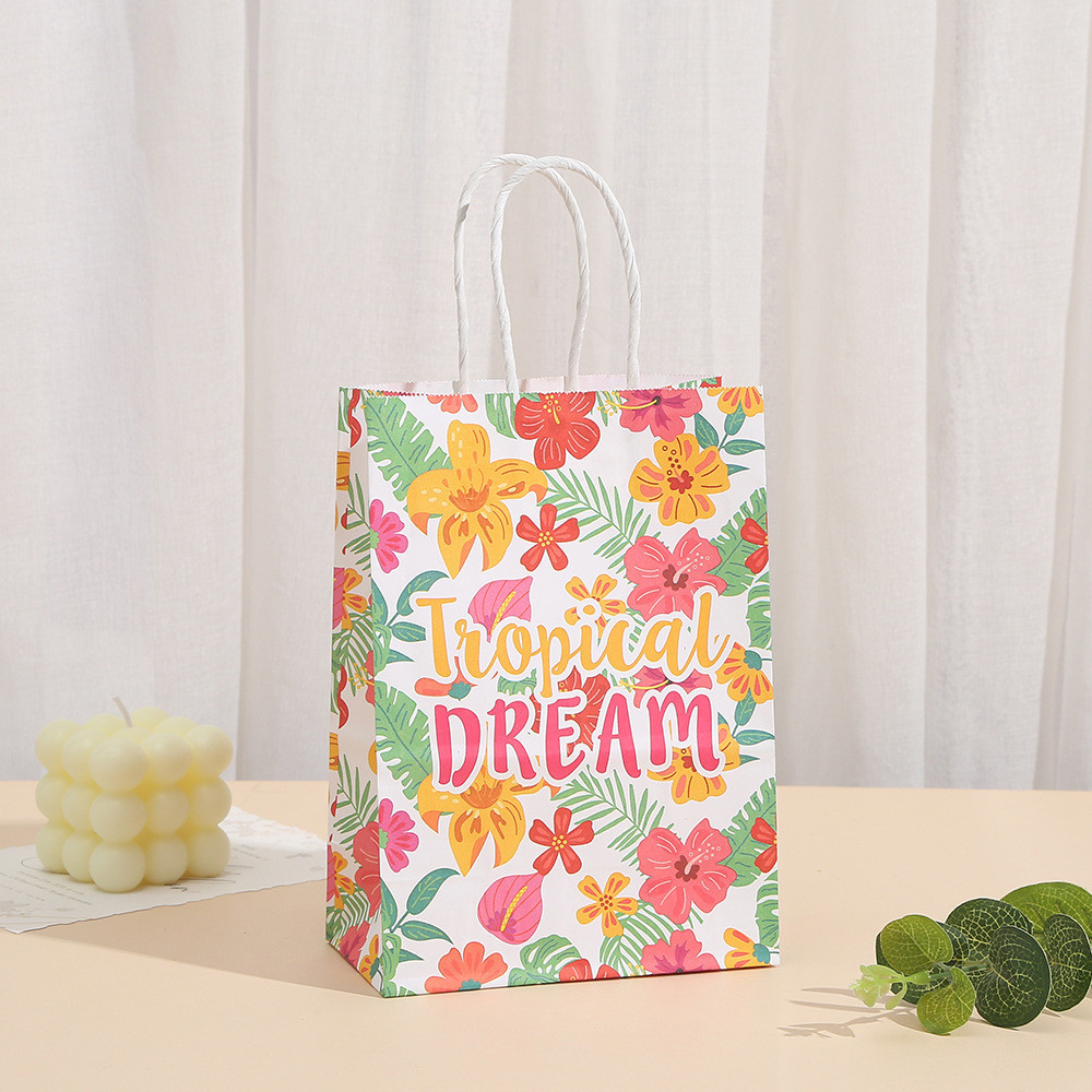 Flamingo Gift Paper Bag Hawaiian Aloha Party Flamingo Flower Kraft Candy Packaging Boxes for ...