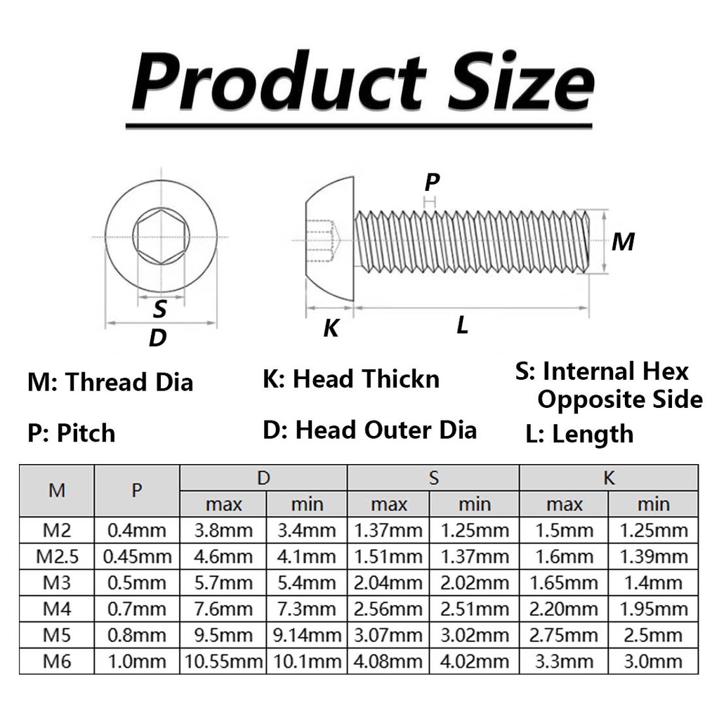 TC4 Titanium Dome Button Head Bolts M2 M3 M4 M5 M6 GR5 Allen Key Socket Screws | Shopee Malaysia