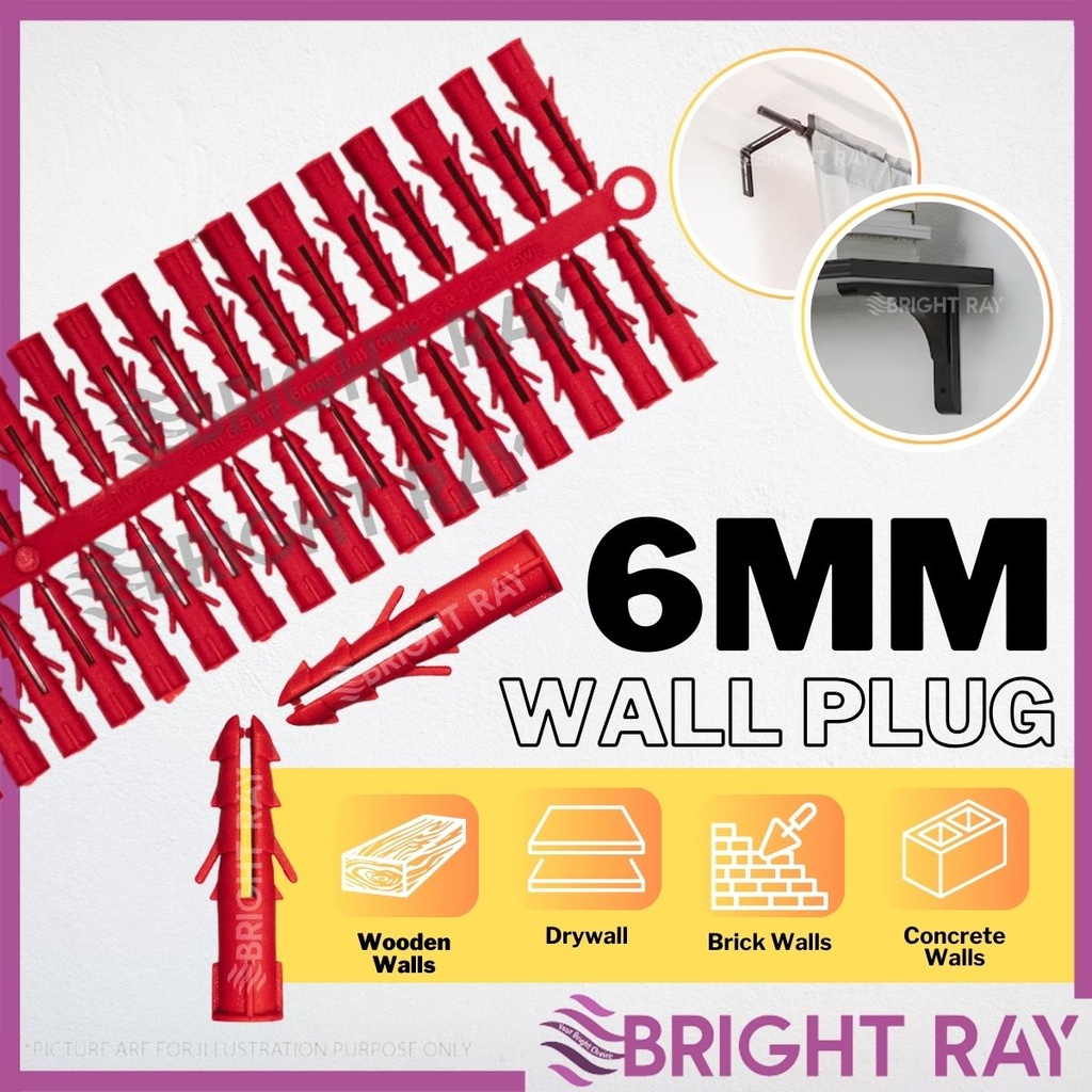 EPI 6MM 1 PAPAN Wall Plug Screw Wall Wall Plug Plastic Skru Dinding ...