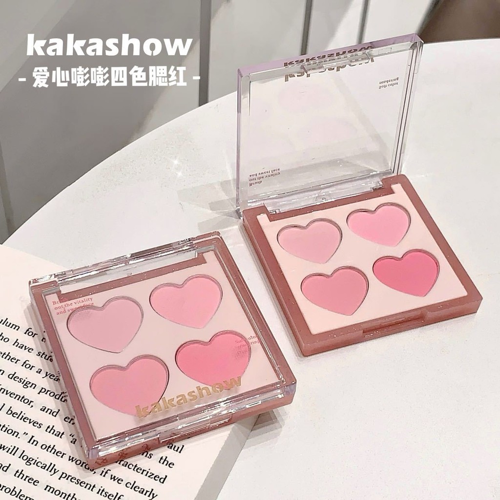 KAKASHOW Heart-shaped Four-color Powder Blusher Plate, Natural Low ...
