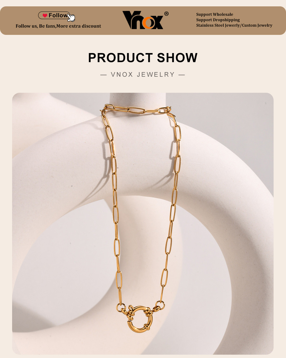 Vnox Paper Clip Chain Necklace with Spring Buckle,18K Gold Stainless Steel Jewelry Necklaces for ...