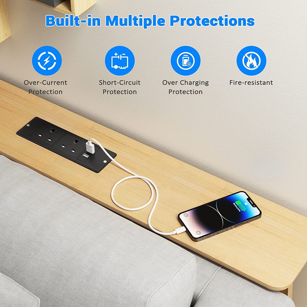FUNAYA Desk Hidden Mountable Extension Sockets UK MK Plug USB Type-c PD ...