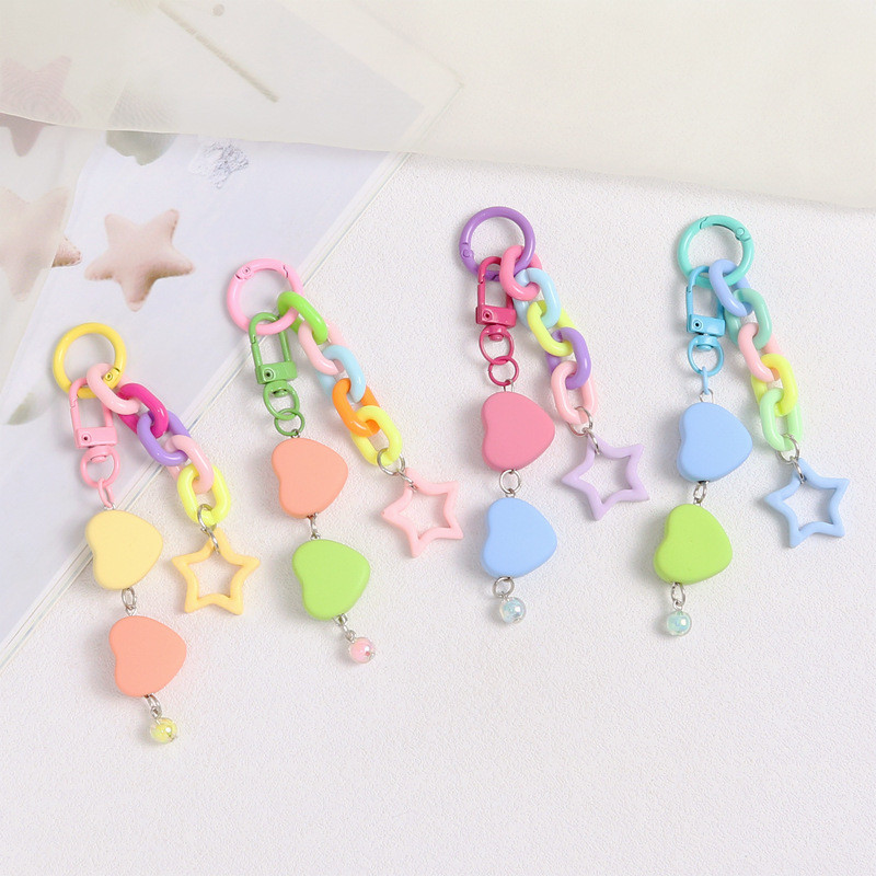 Colored Dopamine Star Heart Mixed Color Acrylic Chain Keychain Bag ...