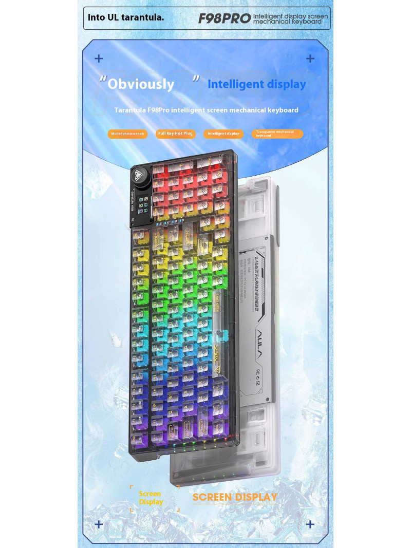 AULA F98 Pro Mechanical Keyboard 3-mode Wireless Bluetooth Hot-swap E-sports Customized ...