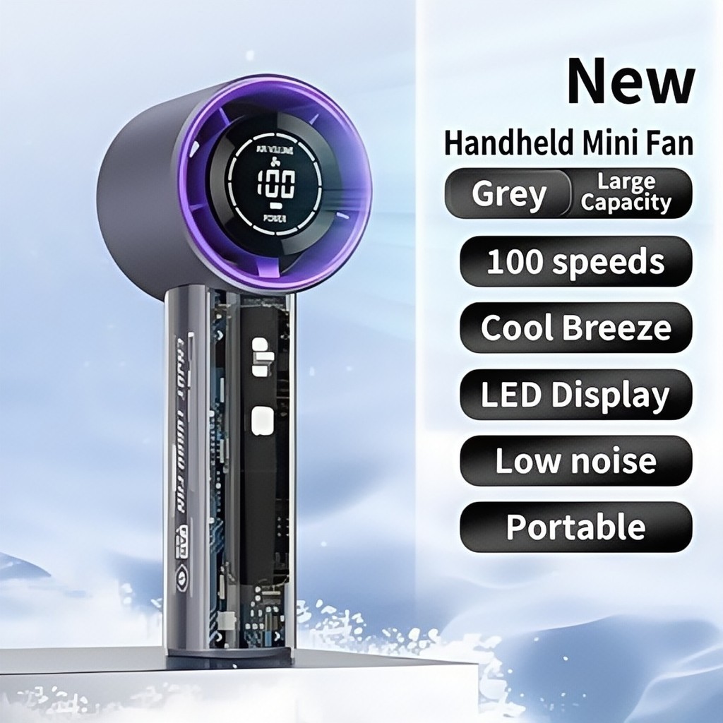 High Speed Handheld Fan Strong Wind 100 Gear With Adjustable Speeds LED ...