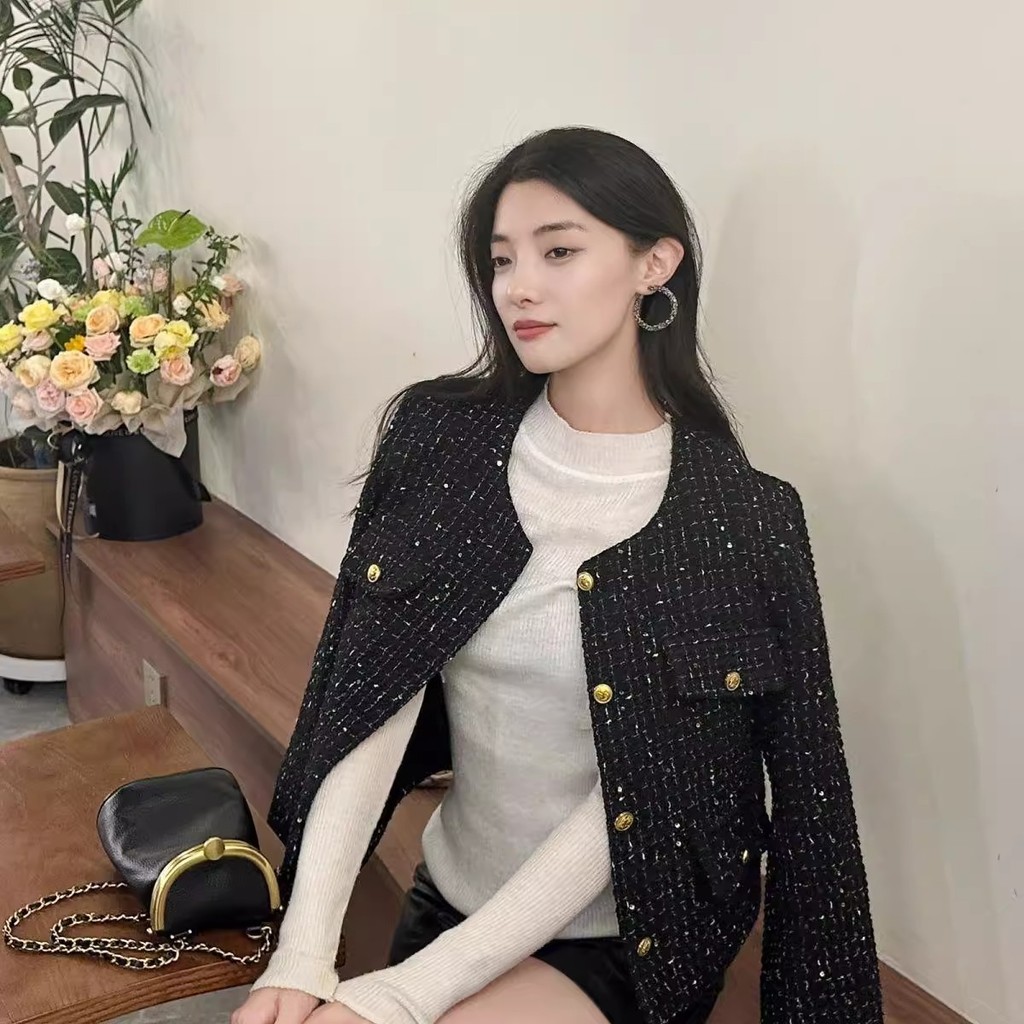 Tweed Blazer - Long Sleeve Elegant Formal Jacket for Women | Korean ...