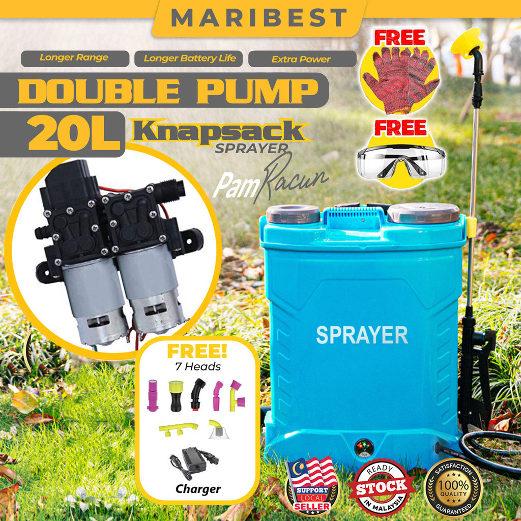 20L Double Pump Racun Bateri Knapsack Rechargeable Battery Sprayer Tong ...