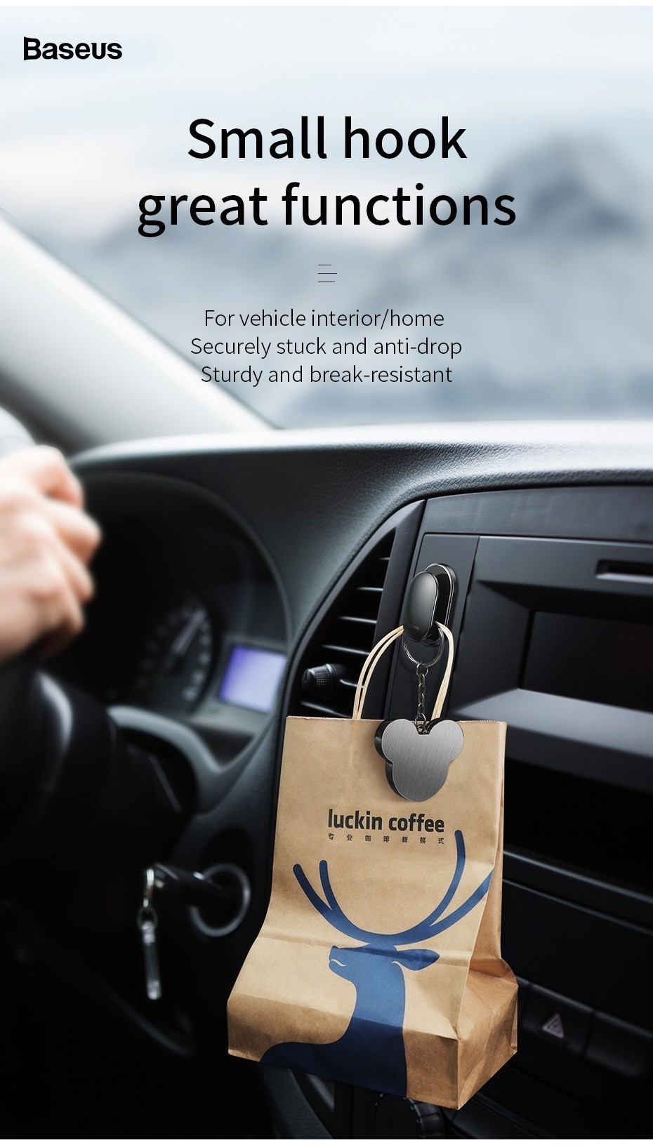 Baseus Car Hooks Organizer Storage for Cable Key Storage Self Adhesive ...