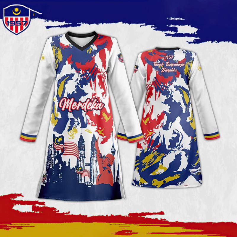 baju merdeka Muslimah Jersey Muslim Family set Split Long Sleeve ...