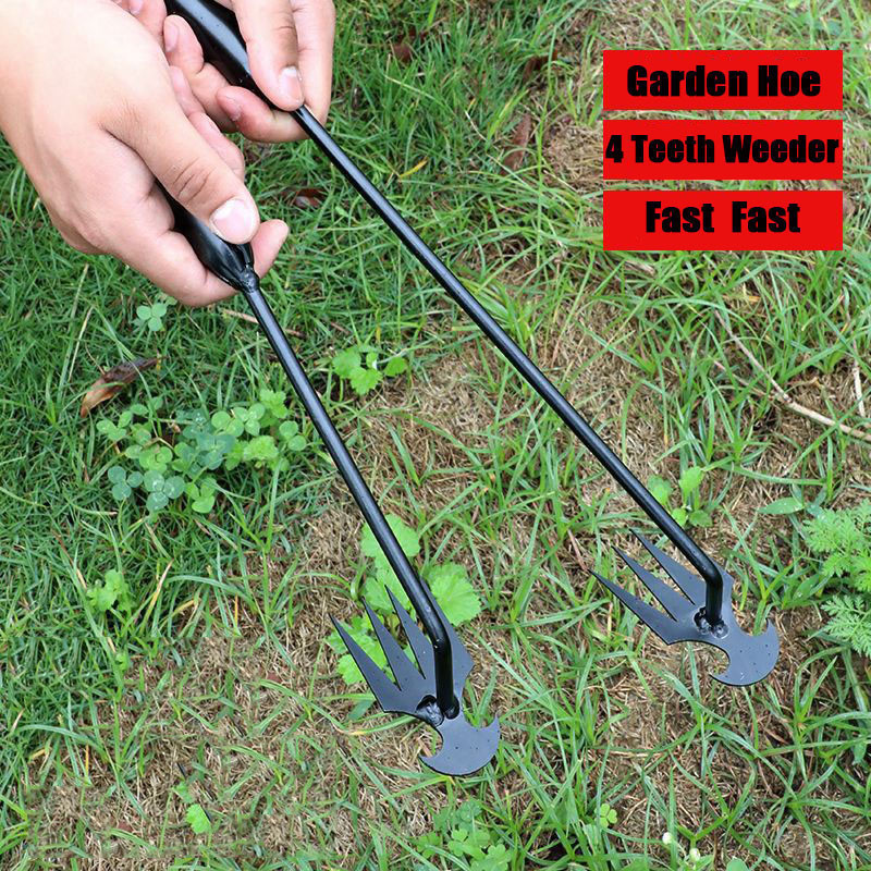 Black 4 Teech Weeder Hoe Garden Weeding Root Pulling Tools Gardening ...