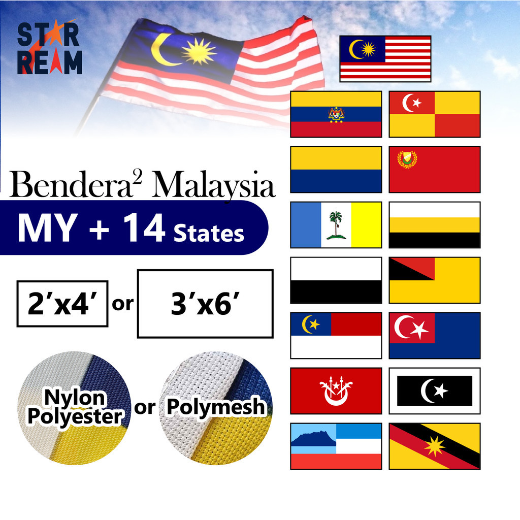 [READY STOCK 15 FLAGS] 2x4ft, 3x6ft (Malaysia, All States, Wilayah ...
