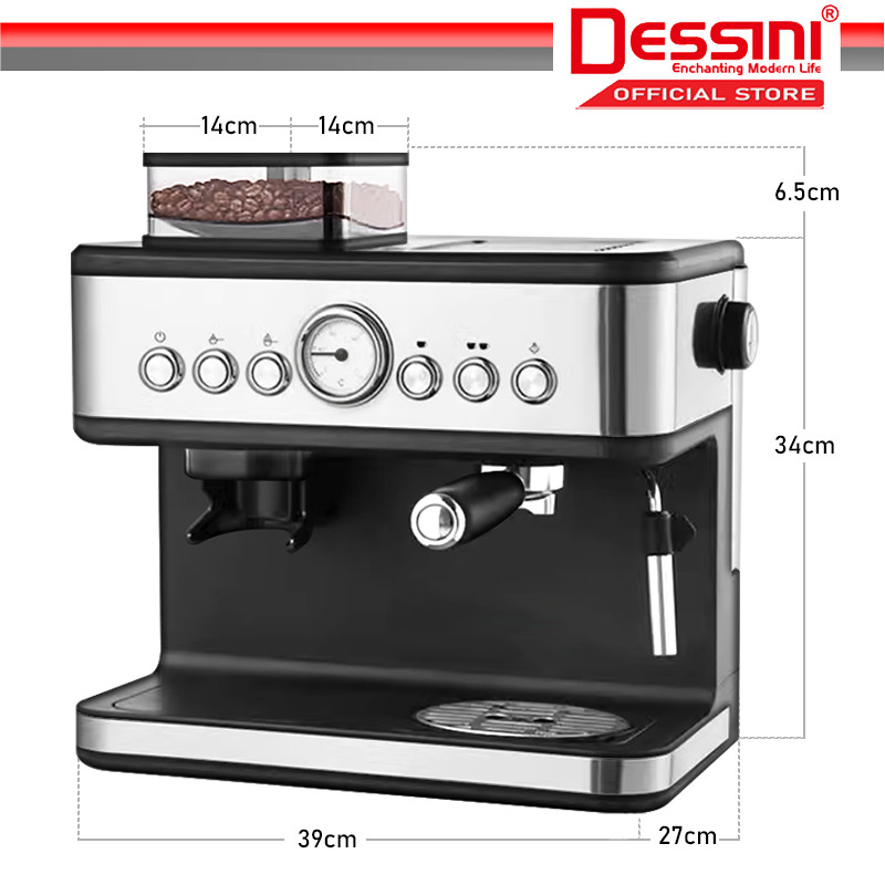 DESSINI ITALY 20 Bar 1.5L Espresso Coffee Maker Brew Cappuccino Latte ...