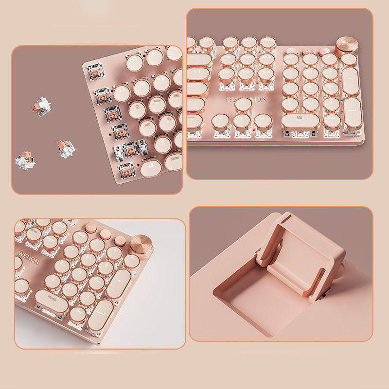 Wired Mechanical Keyboard 104-Keys Circular Punk Keycaps Type-C ...