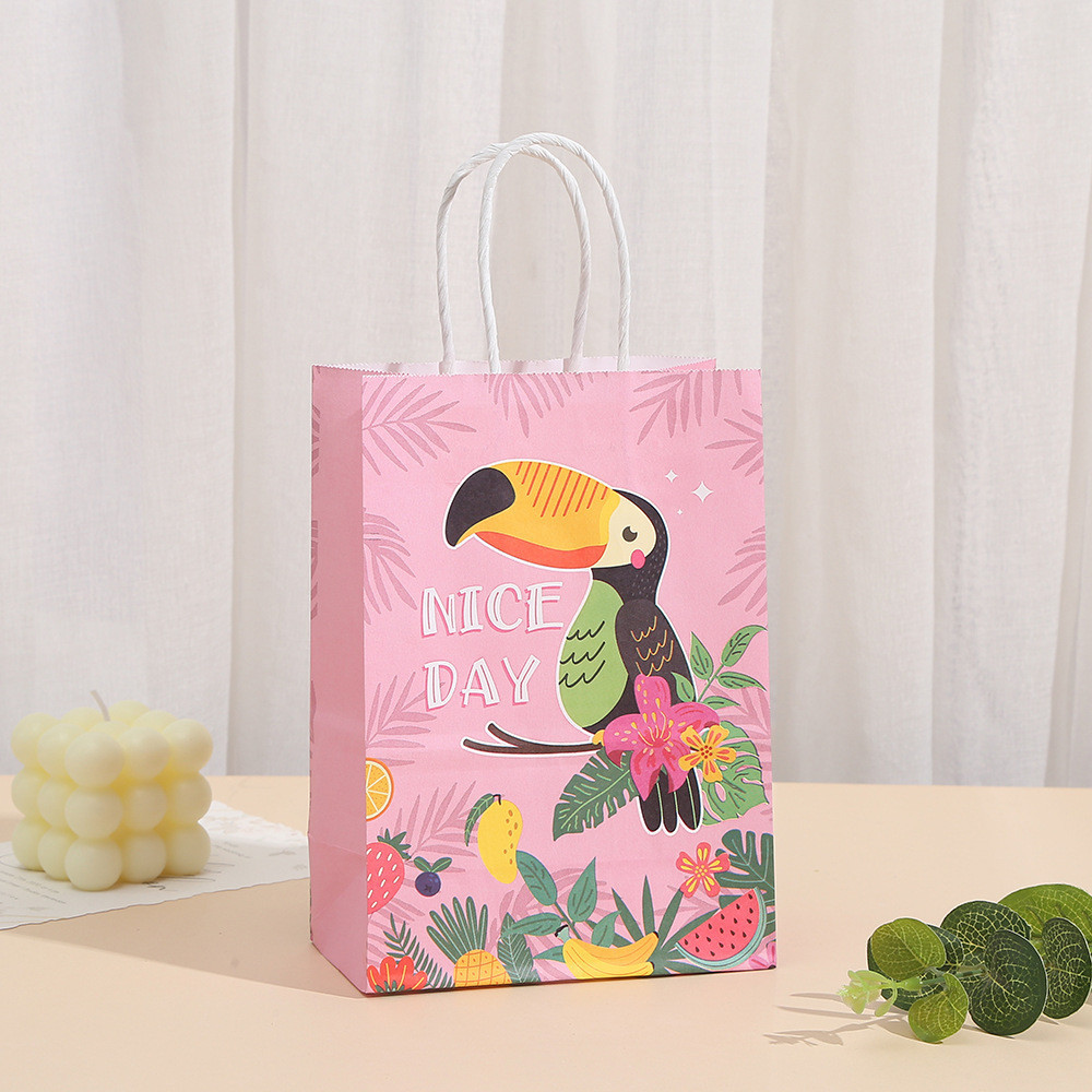 Flamingo Gift Paper Bag Hawaiian Aloha Party Flamingo Flower Kraft ...